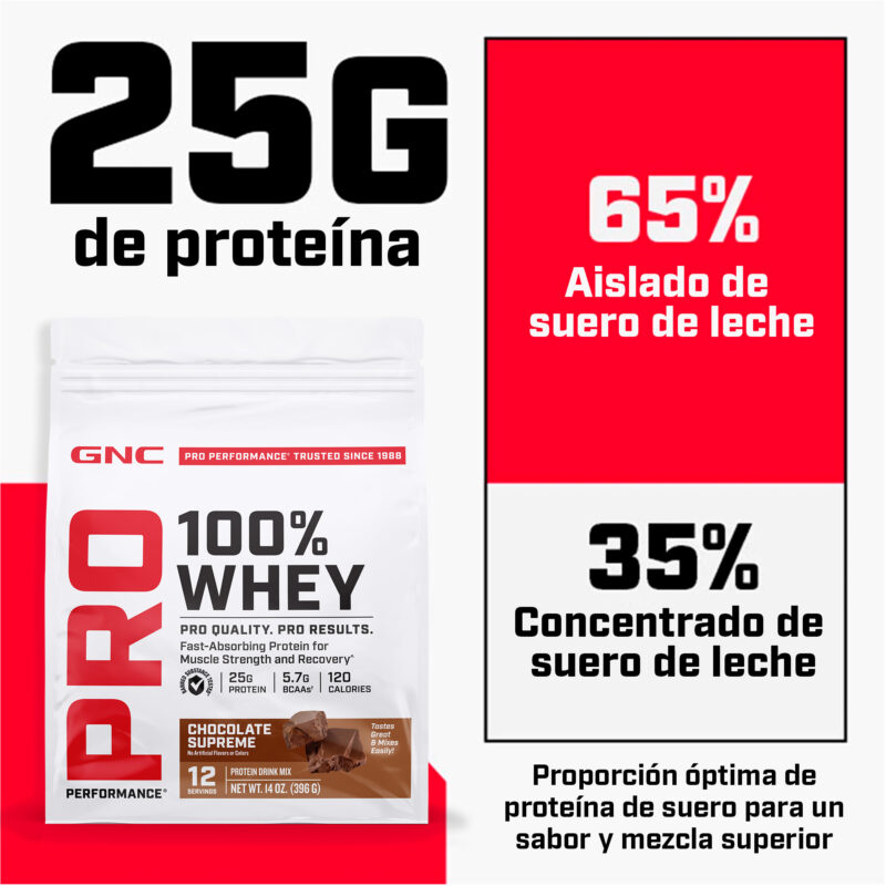 GNC Pro Performance® 100% Whey 2.0- 12 servicios - GNC Honduras